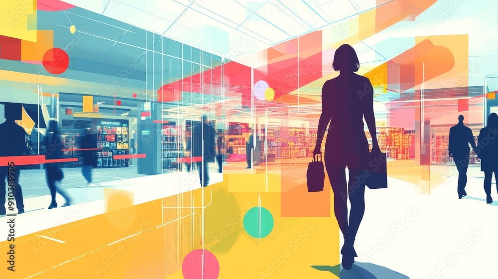 Shopping Mall Interior: A Modern Shopper's Journey - A woman walks ...