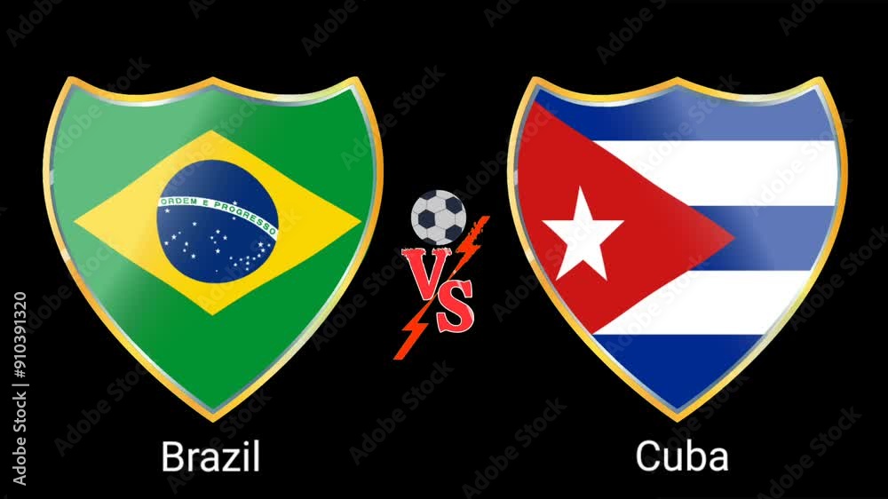 Brazil vs Cuba soccer match video animation with golden and silver ...
