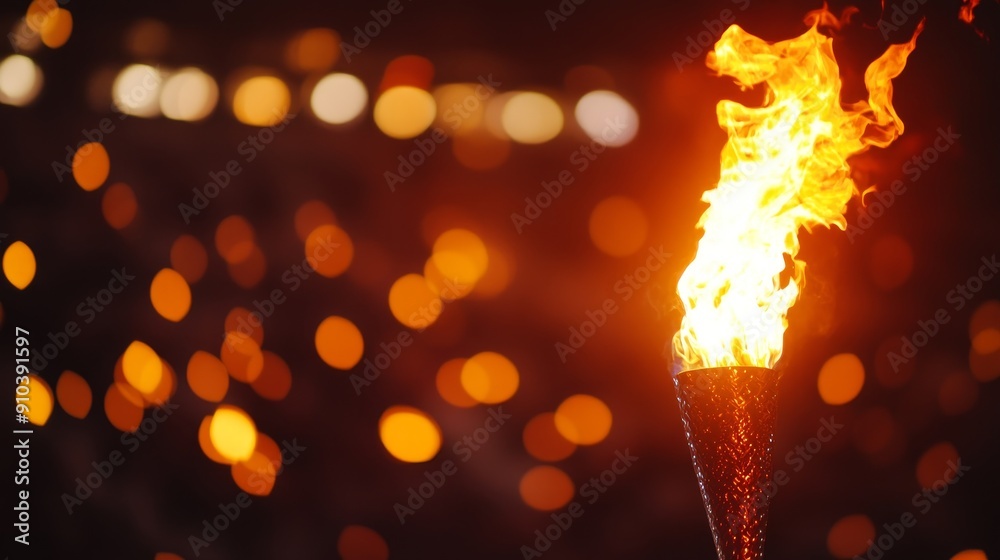 Torch Flame Burning Bright in the Night - A single torch burns brightly ...