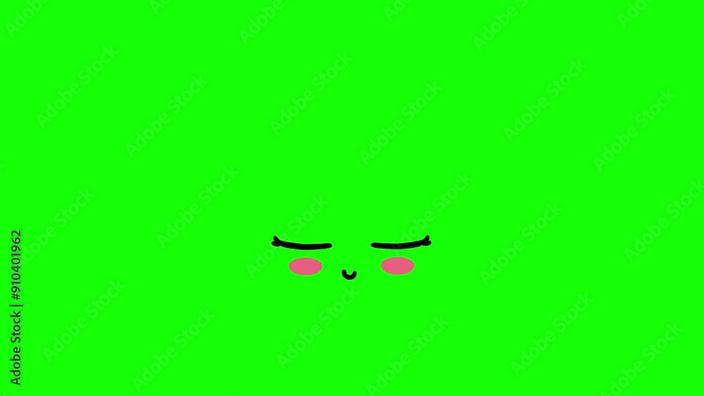 Shy Cartoon Face Reaction Animation on Green Screen Background: 4K ...