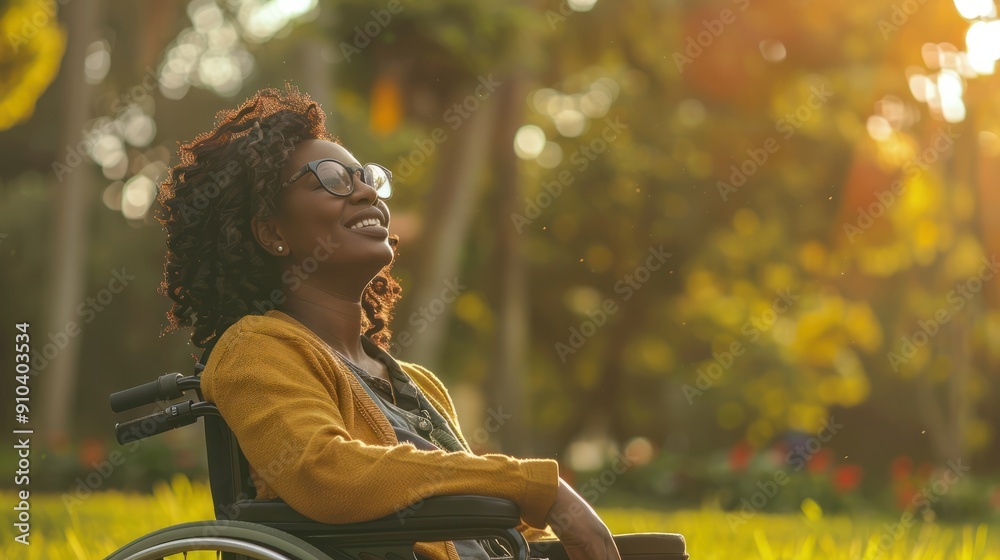 Side profile of an African American Black woman sitting in a wheelchair ...