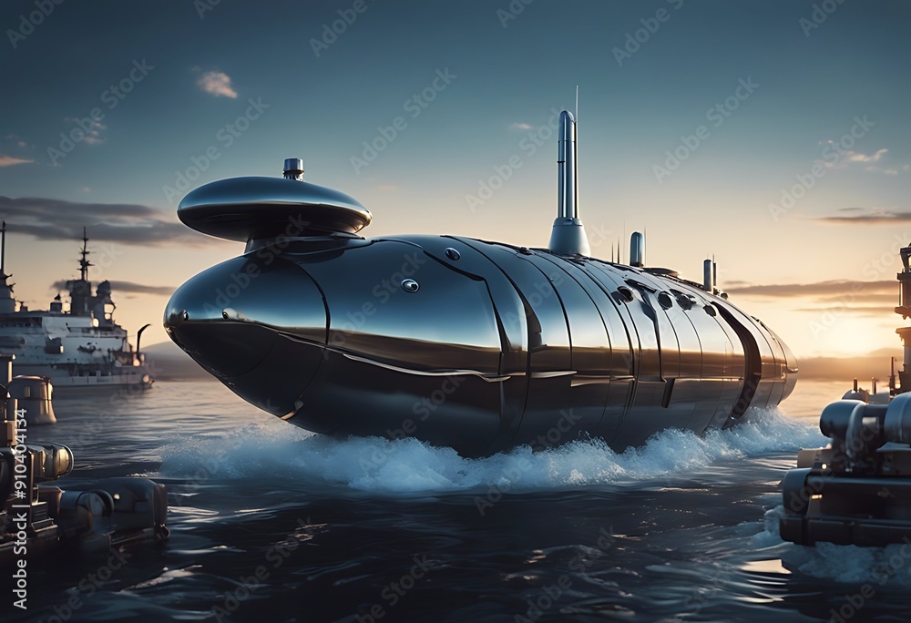 metallic cartoon side submarine illustration isolated white background ...