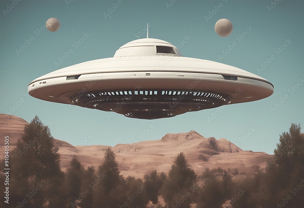 ufo vintage white rendering isolated 3d background flying saucer alien ...