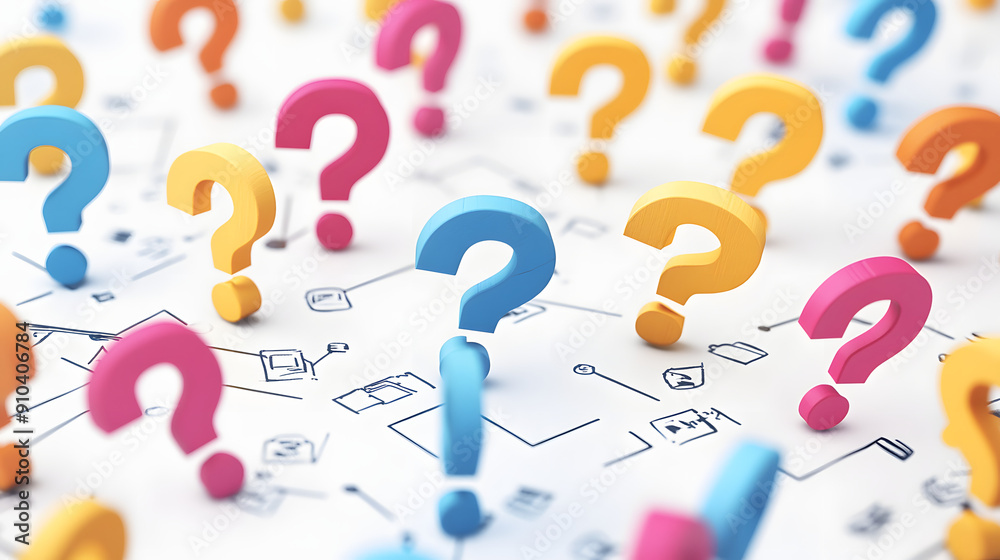 multiple question mark boxes connected together symbolizing frequently asked questions and ...