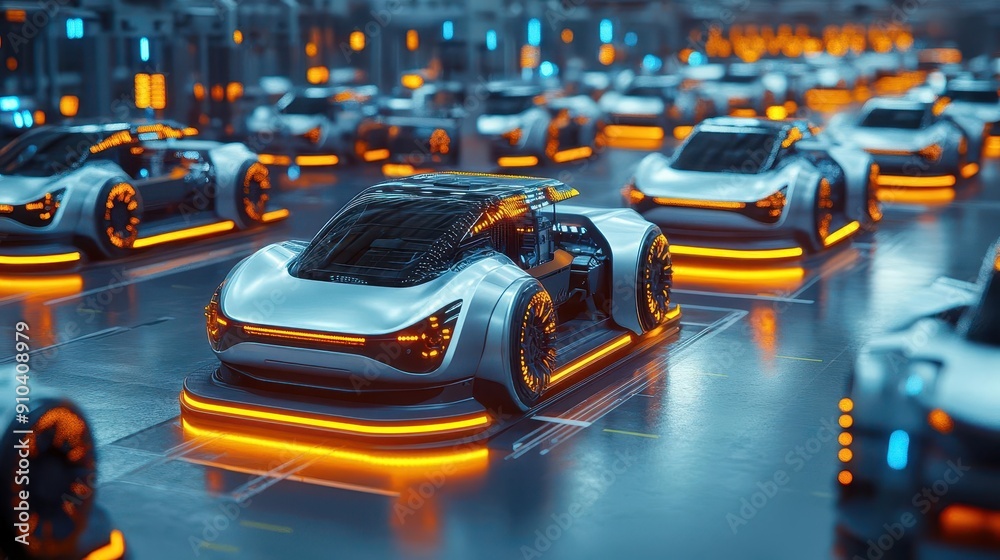 futuristic automated robotics assembly line for electric vehicles ...