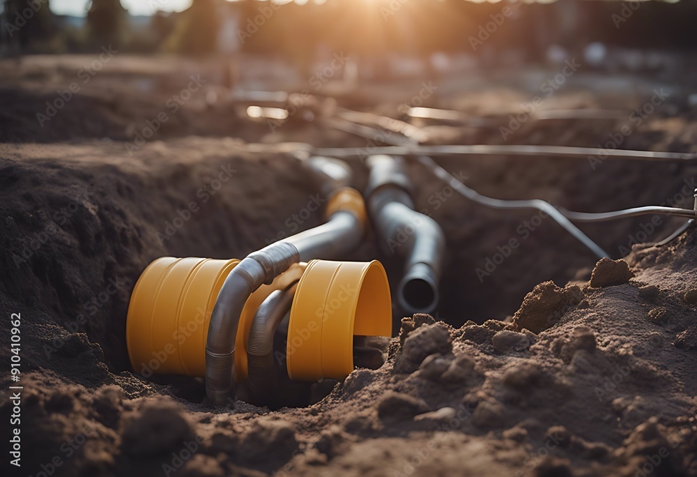 stribution installation heating network unit supply trench water ...