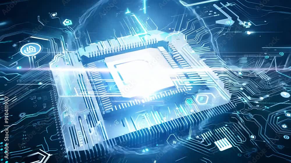 Visualization of advanced technology concept: Circuit board CPU processor and microchip ...