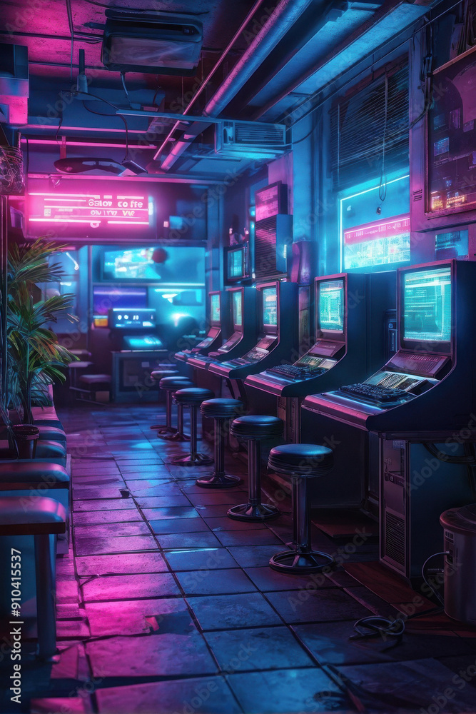Foto de nostalgic image of a '90s cyber cafe. The iconic CRT monitors ...