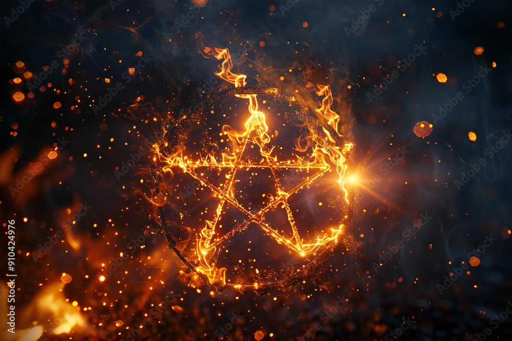 Pentagram Illuminated with Solar Energy on a Black Background: Animated ...