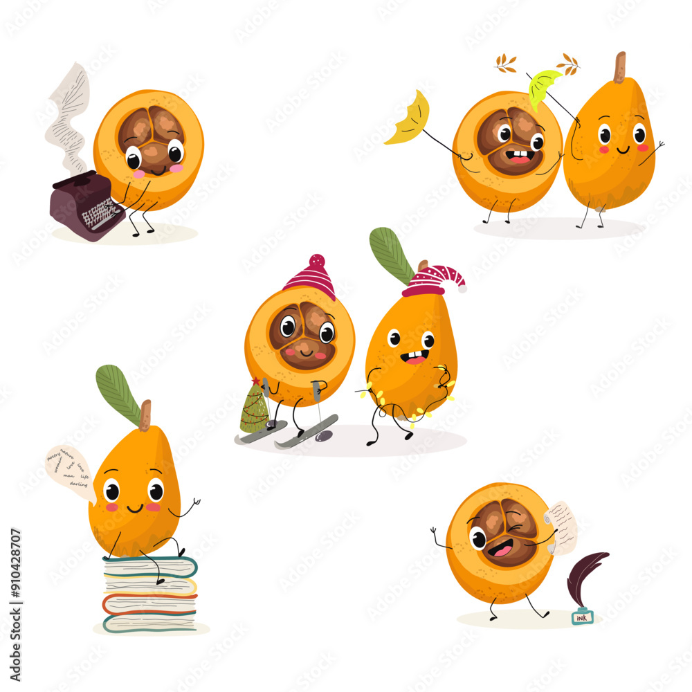 Cute loquat, medlar character set, collection with many expressions ...