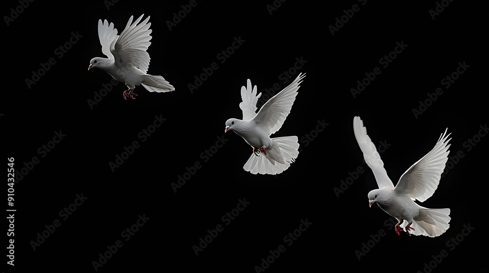 Three White doves flying on black background and Clipping path .freedom ...