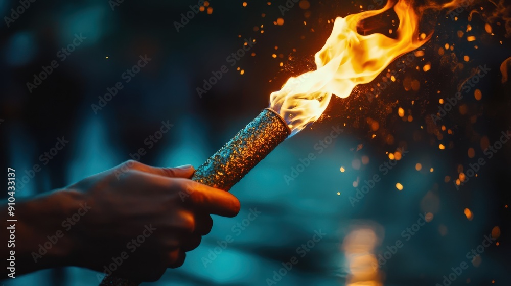 Olympic torch relay, capturing the iconic moment of passing the flame ...