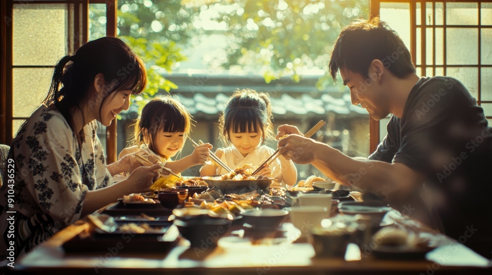 Foto de 11. Japanese family enjoying a meal, in a photorealistic style ...