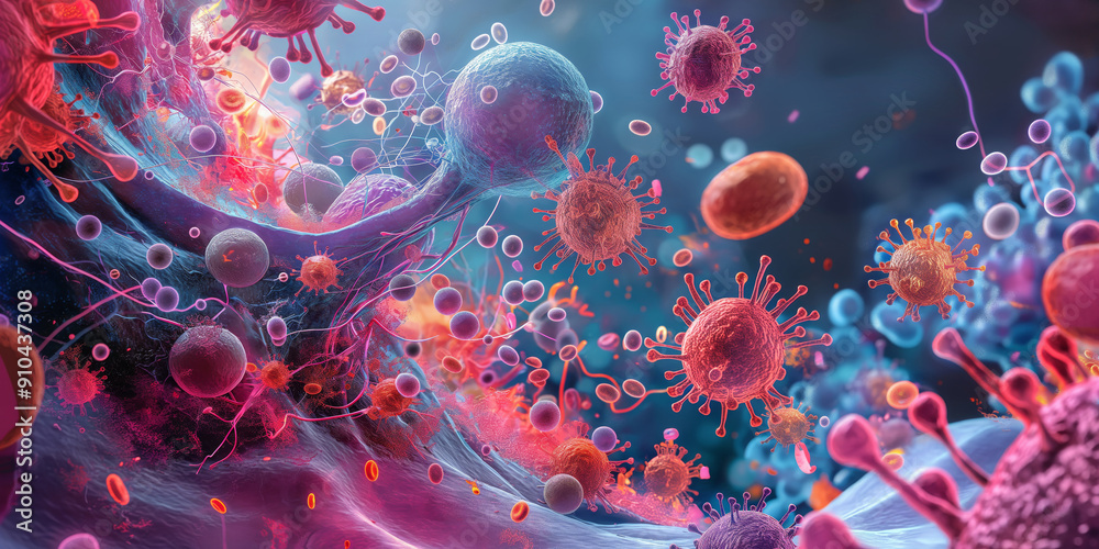 An artistic depiction of the immune response to a viral infection ...