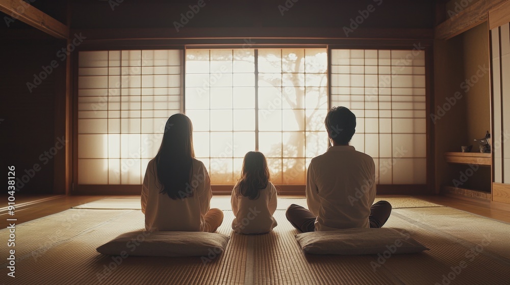 Fotka „97. Japanese family in a tatami room, in a minimalist design ...