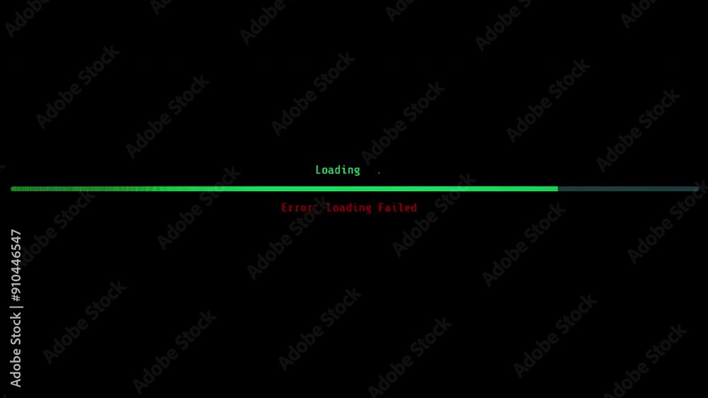 Green Loading Bar with Error Message in Red on a Black Screen ...