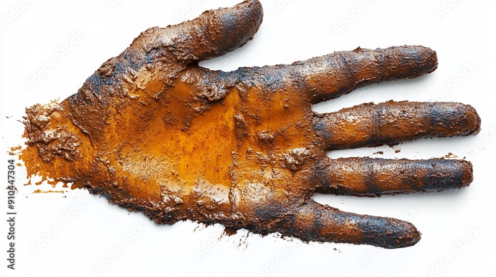 High-resolution image of a hand print in wet mud isolated on white ...
