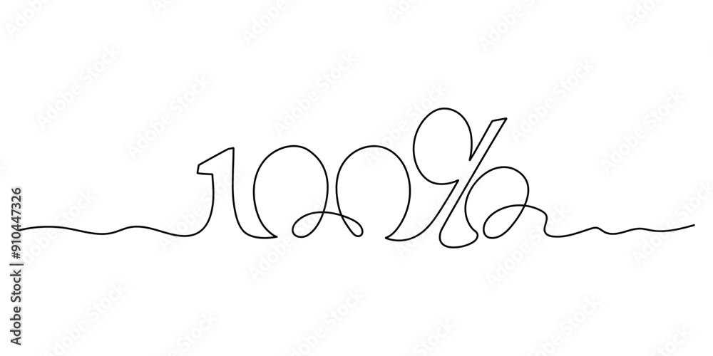 Continuous one line drawing 100 percent sign on white background ...