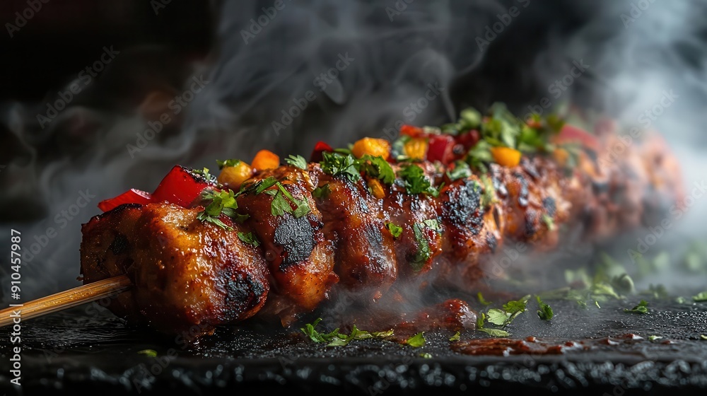 Gourmet döner kebab with rich textures and colors, steam rising ...