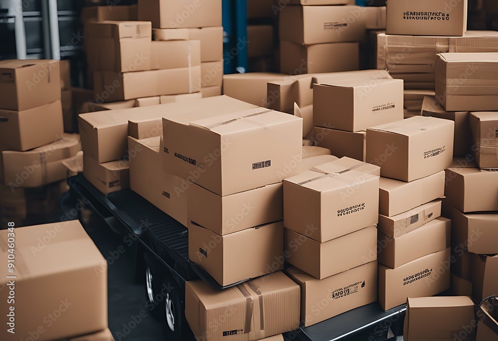 full truck boxes goods carton delivery shipping cardboard box package ...