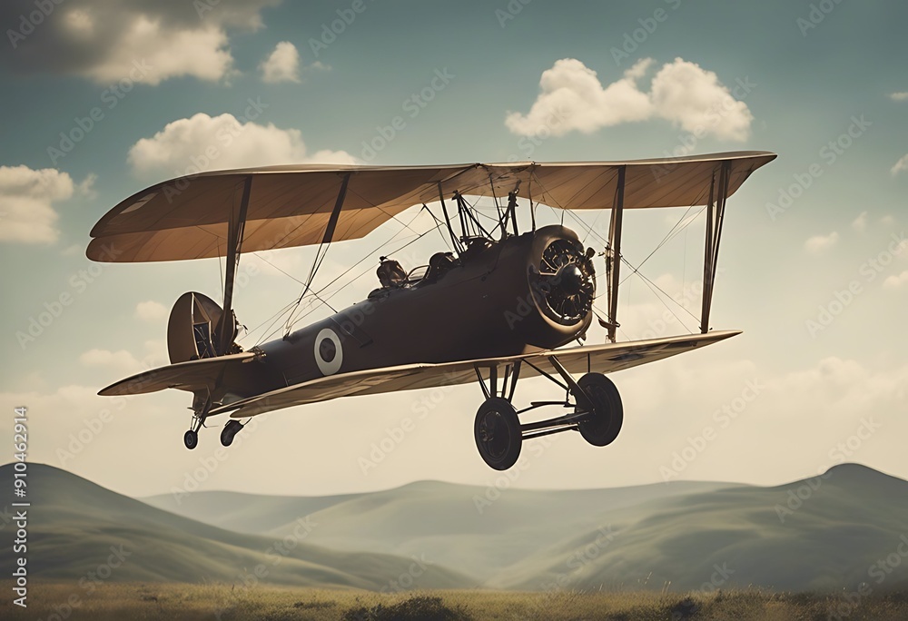 military vintage isolated postcard biplane flying plane aged aircraft ...