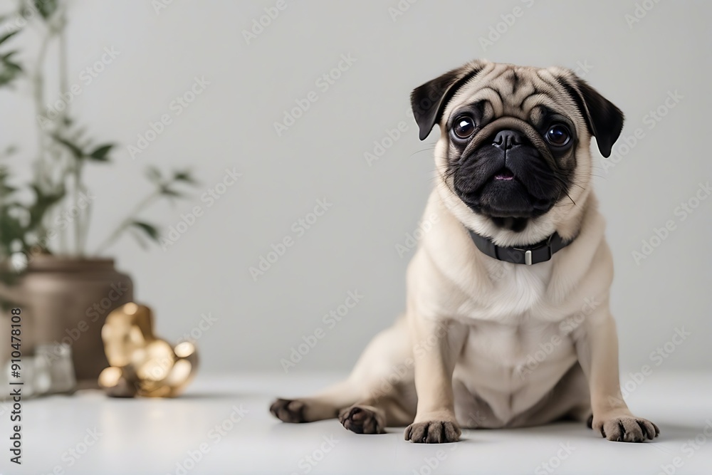 year pug sitting old panting isolated white 1 dog pet animal canino ...