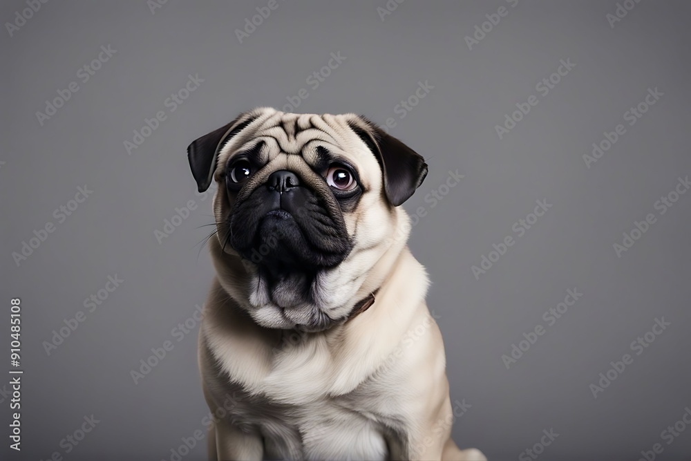 isolated pug grey dog studio funny shot fun sitting cute animal to sit ...