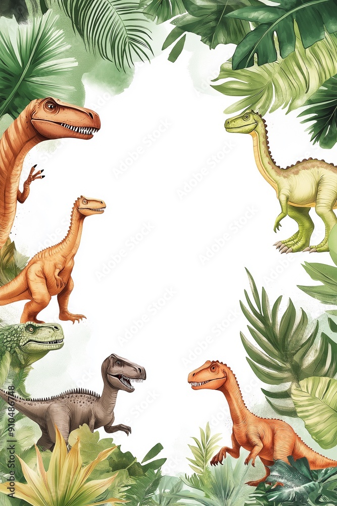 Highly detailed birthday invitation featuring colorful dinosaurs and ...
