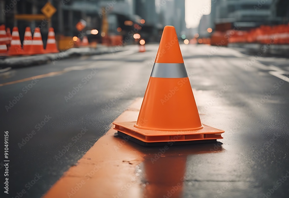 traffic 3d orange safety cone warning security background symbol ...