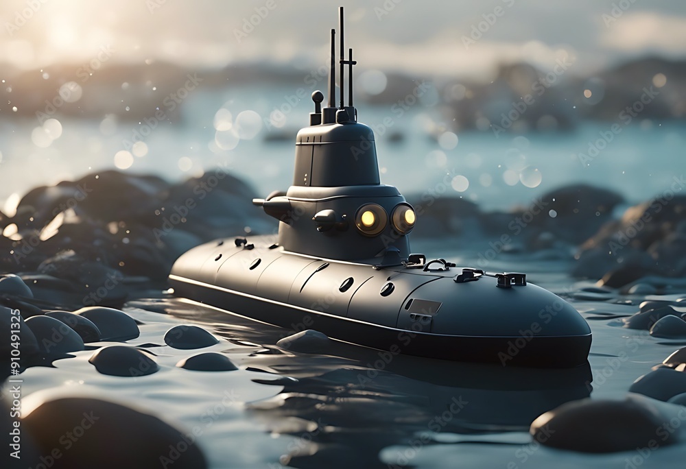 cartoon toy submarine styled rendering d fun travel porthole yellow ...