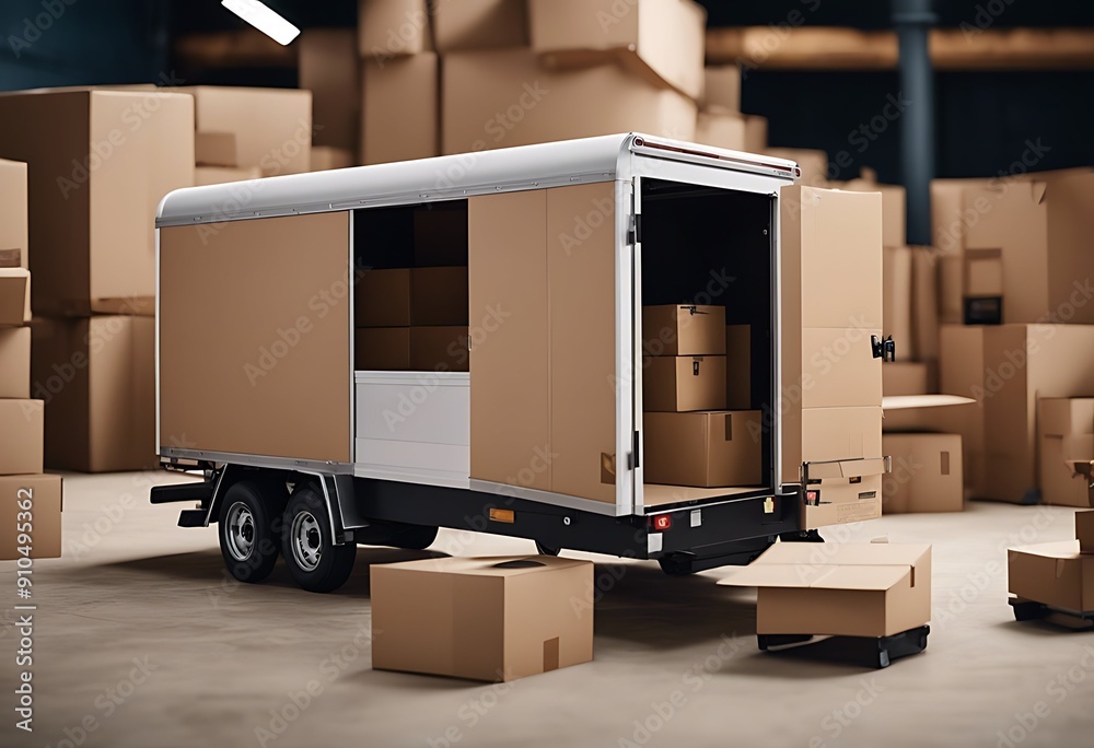 cardboard trailer ready boxes mockup shipment truck backview moving ...