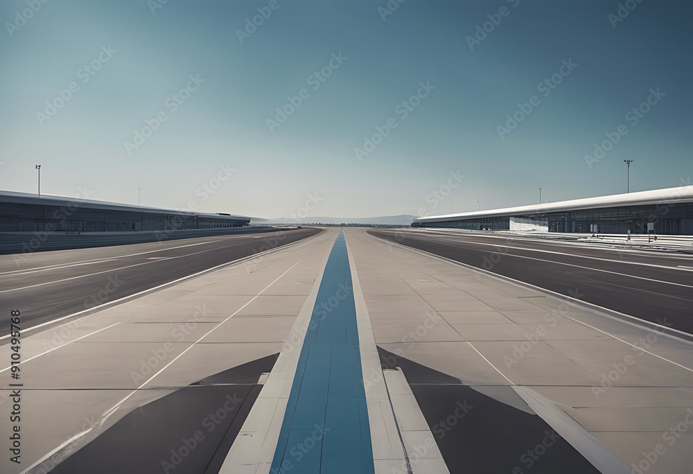 point vanishing airport sky view blue track background aerodrome runway ...