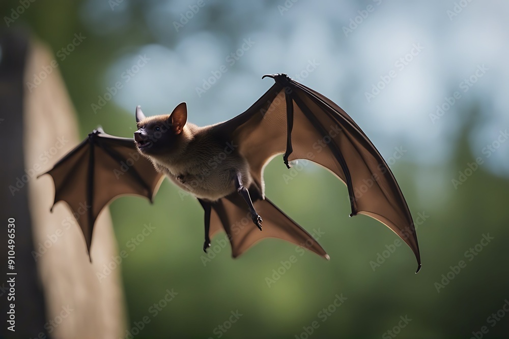 myotis bat close flight arizona wildlife flying black background ...