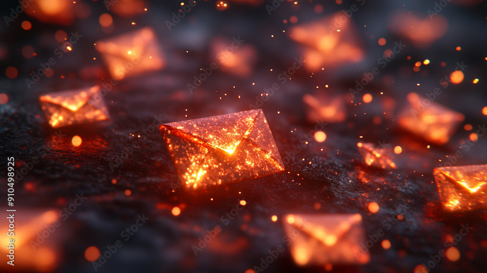 digital envelopes floats in cyberspace, representing the exchange of ...