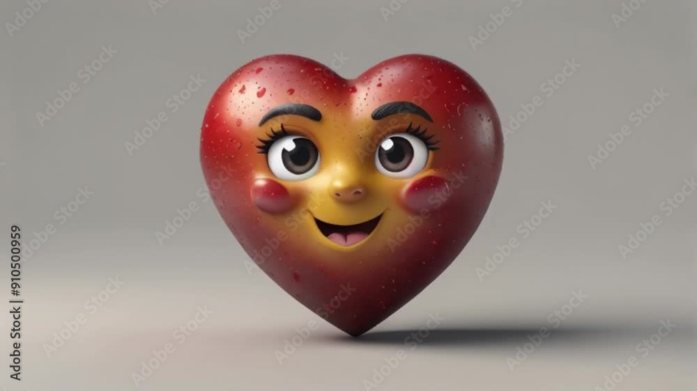 3D luxury heart emoji with a gentle smile, eyes soft and warm, set ...