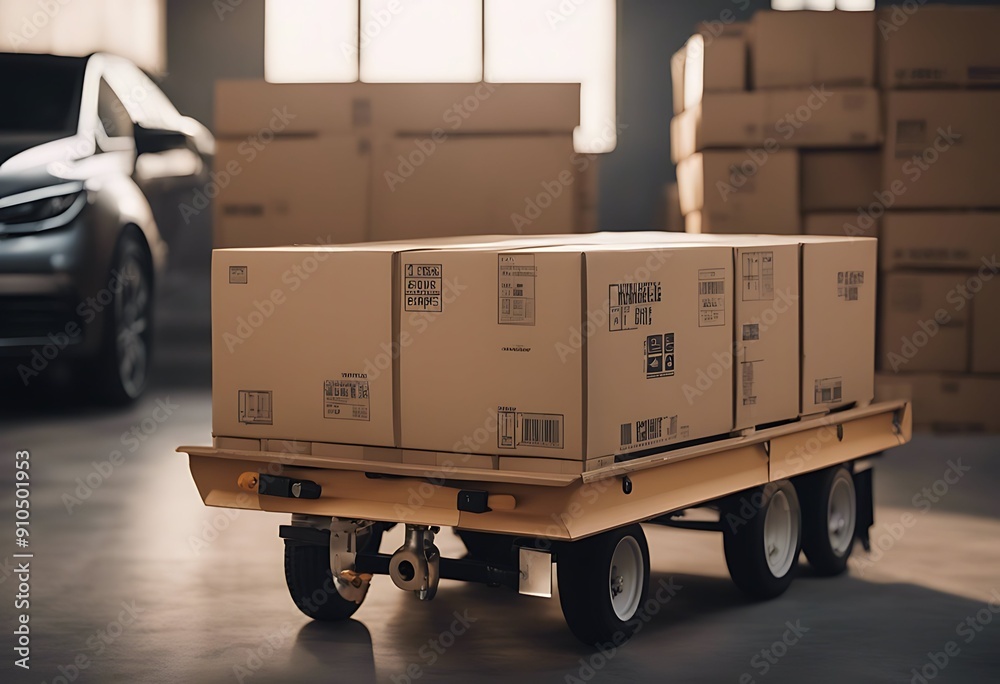 cardboard trailer ready boxes mockup shipment truck backview moving ...