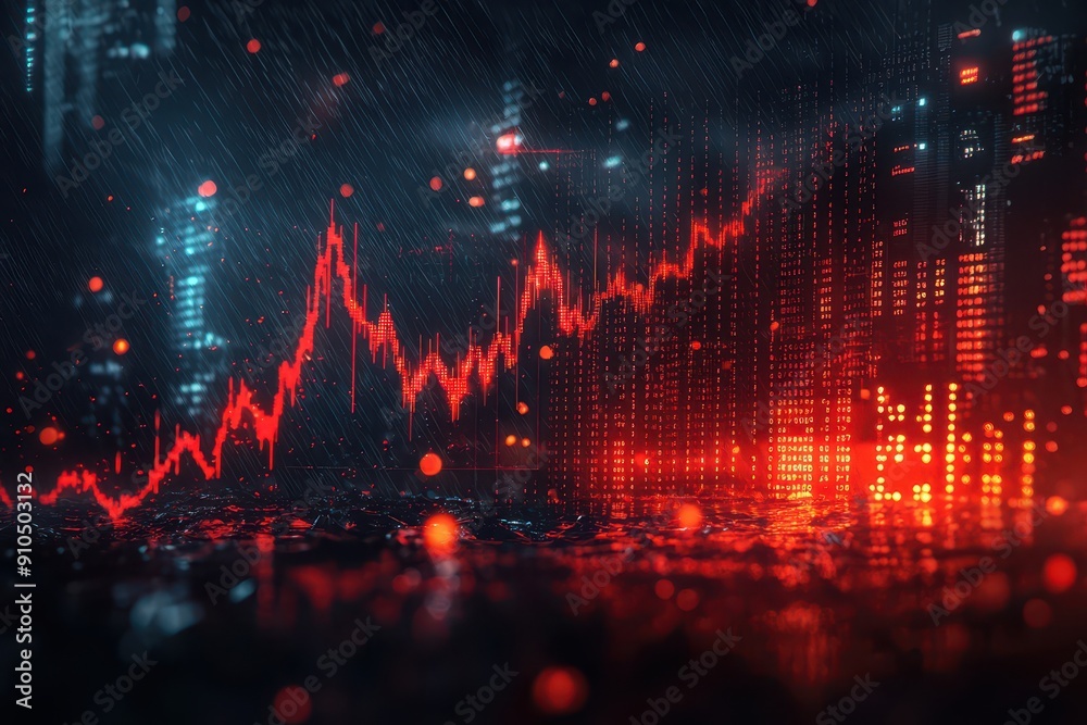 Dramatic stock market crash concept, with a red arrow pointing downward ...