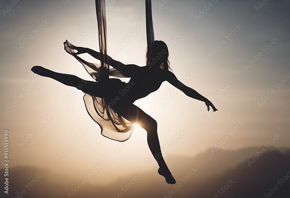 Dancer silhouette vector Silk Aerial Circus Acrobat Fabric Dance Woman ...