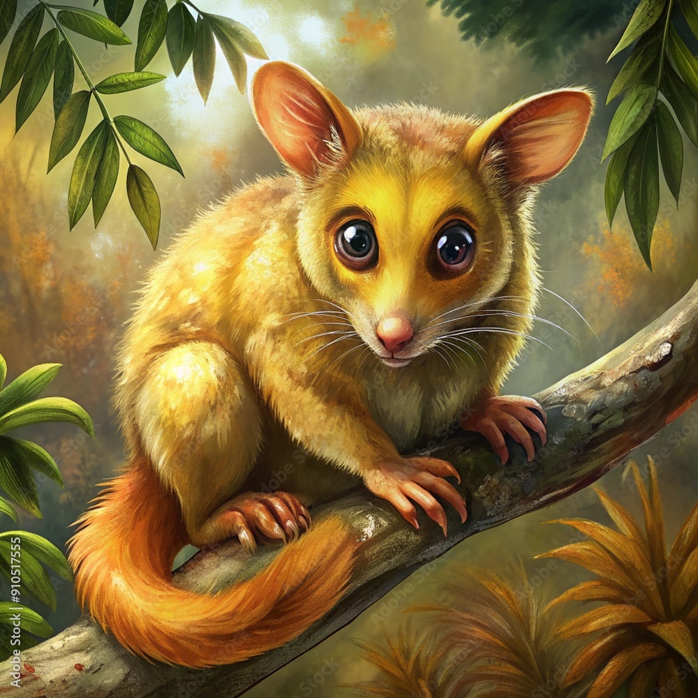 Golden brushtail possum perched on a tree. The light color is a genetic ...