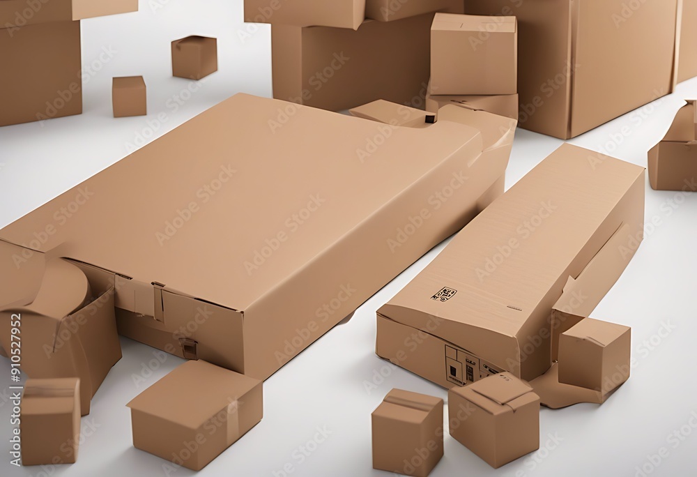 image conceptual box 3d cardboard background white re pile lot falling ...