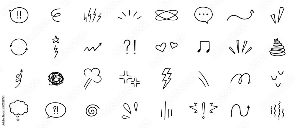 Expression sign, Anime manga doodle set. Comic decorative brush stroke ...