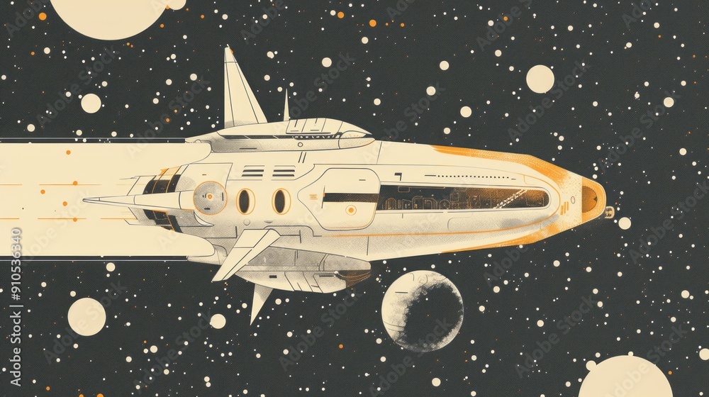 A minimalist illustration of a futuristic space vessel, designed with ...