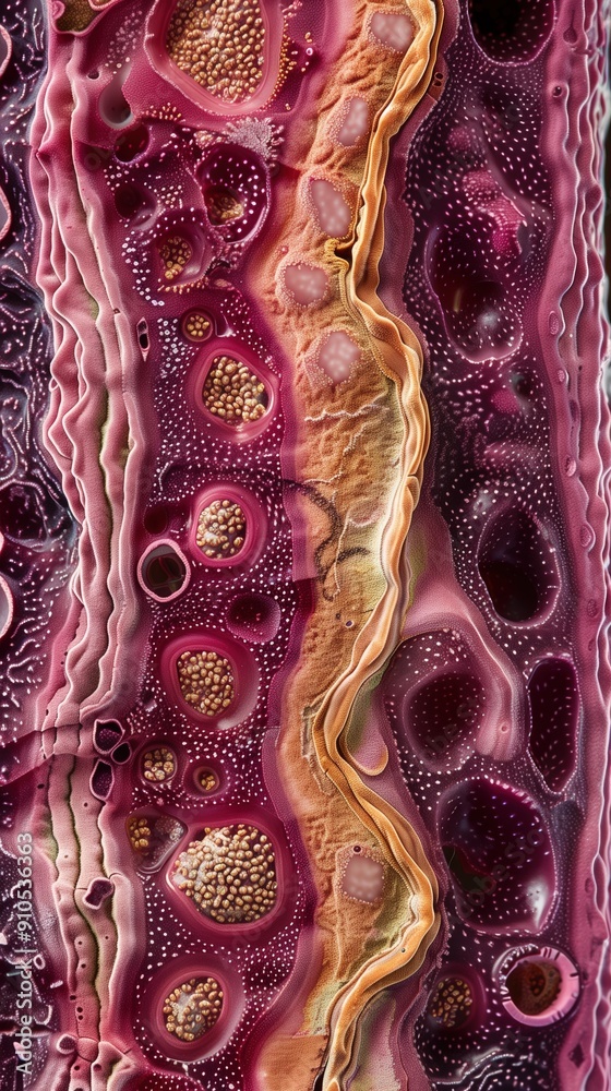Macro view of urinary bladder wall with vibrant patterns resembling ...