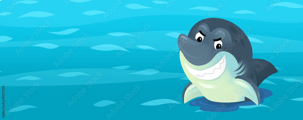 Cartoon ocean and sea animal of underwater kingdom swimming diving wit ...