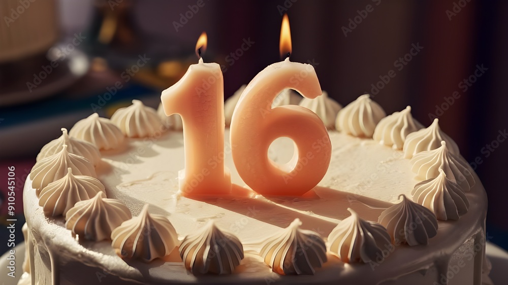 16th birthday cake with candles, sixteen birthday celebration, happy ...