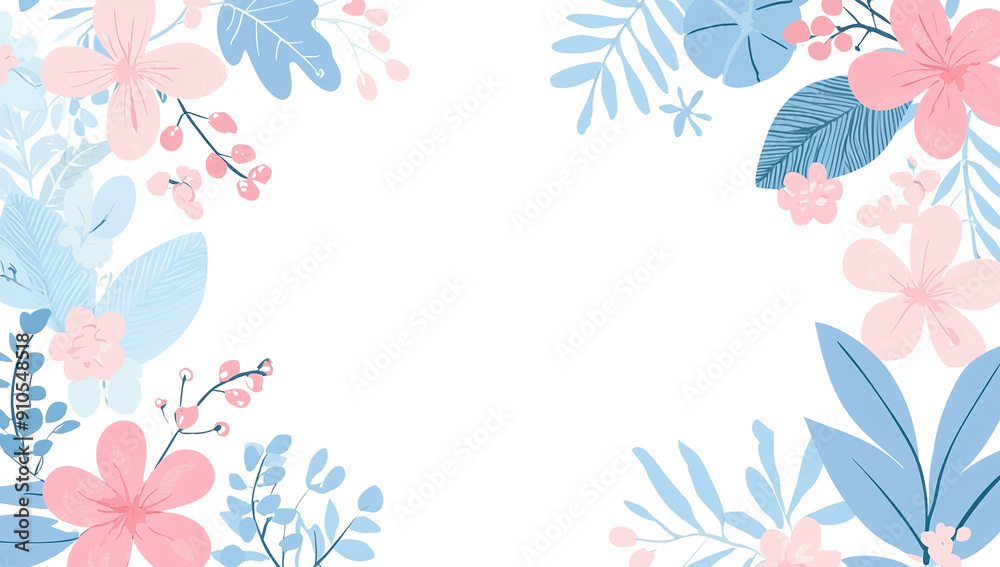 Cute pastel pink and blue floral frame border vector illustration ...