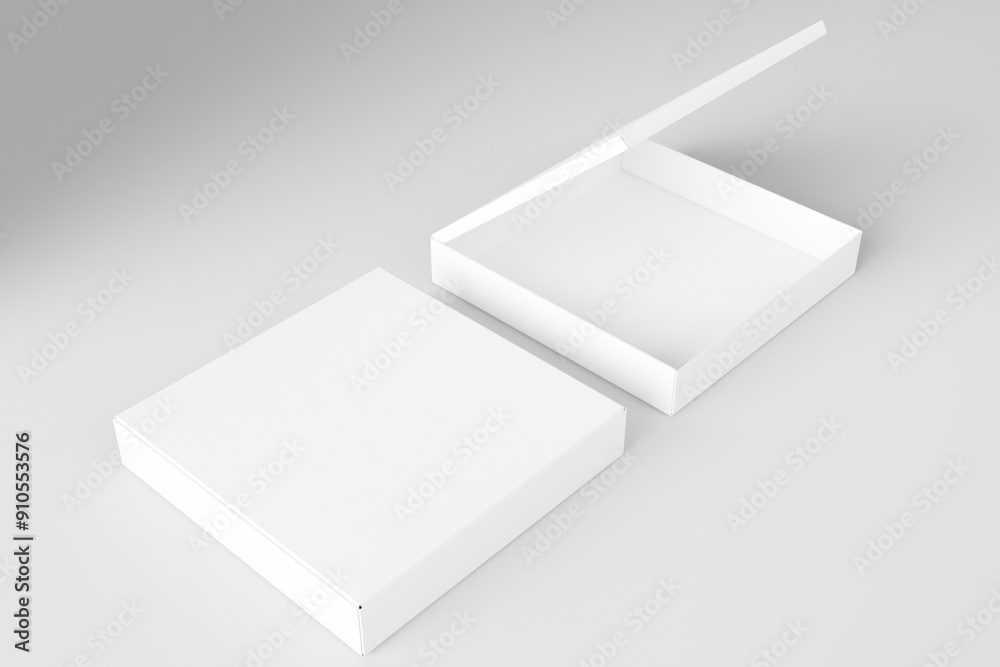 Pizza packaging box with an open and closed lid, an empty parcel box ...