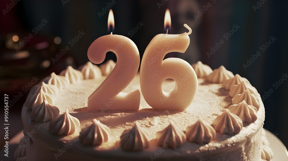 26th birthday cake with candles, twenty-six birthday celebration, happy ...