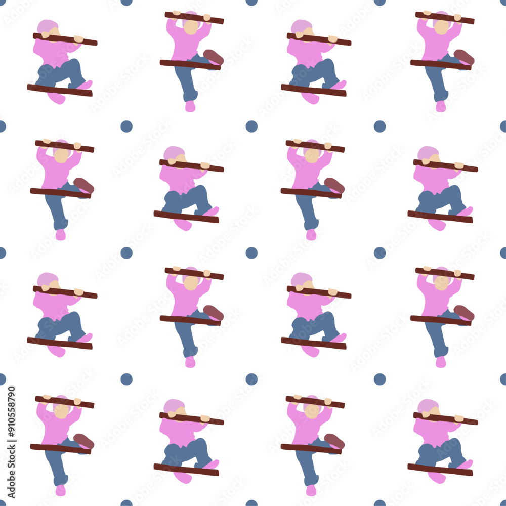 Pattern with people. A girl is walking down the street. Vector flat ...