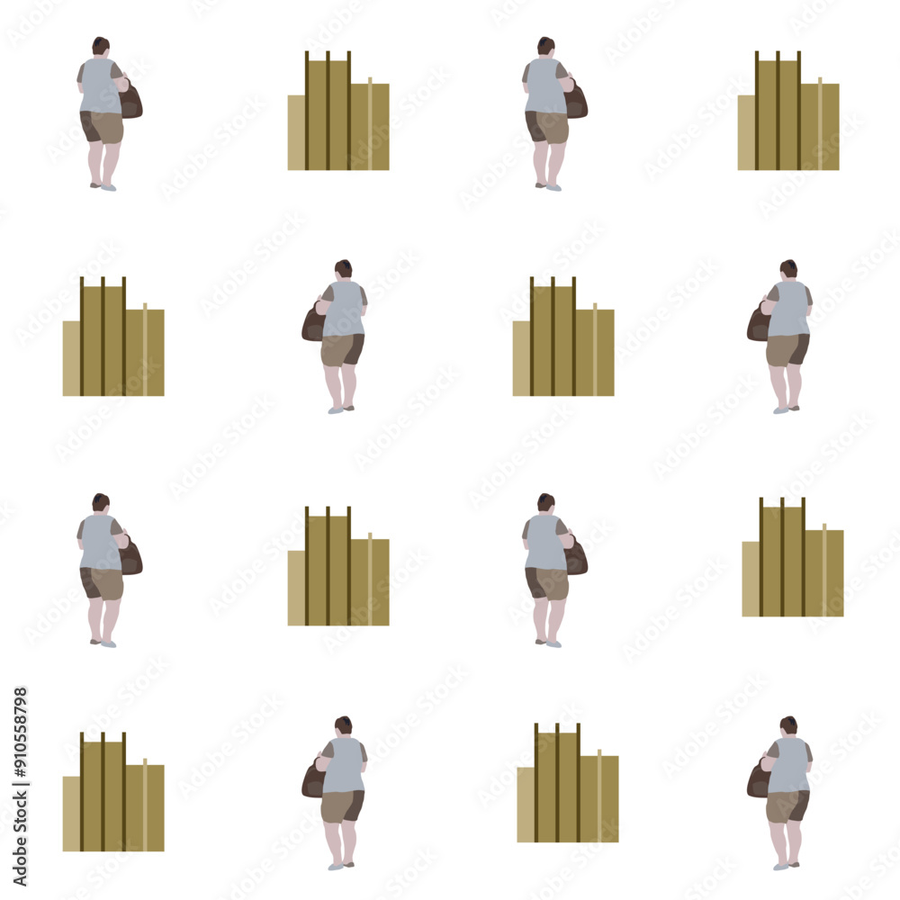 Pattern with people. A girl is walking down the street. Vector flat ...